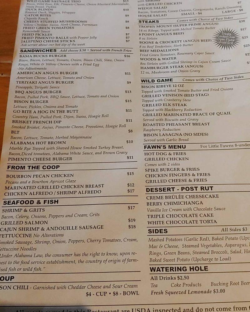 Menu at Bama Bucks steakhouse, Sardis City