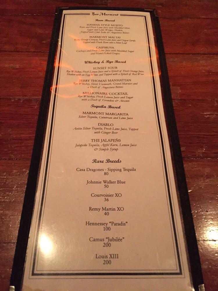 Menu at Bar Marmont, Los Angeles, Sunset Blvd