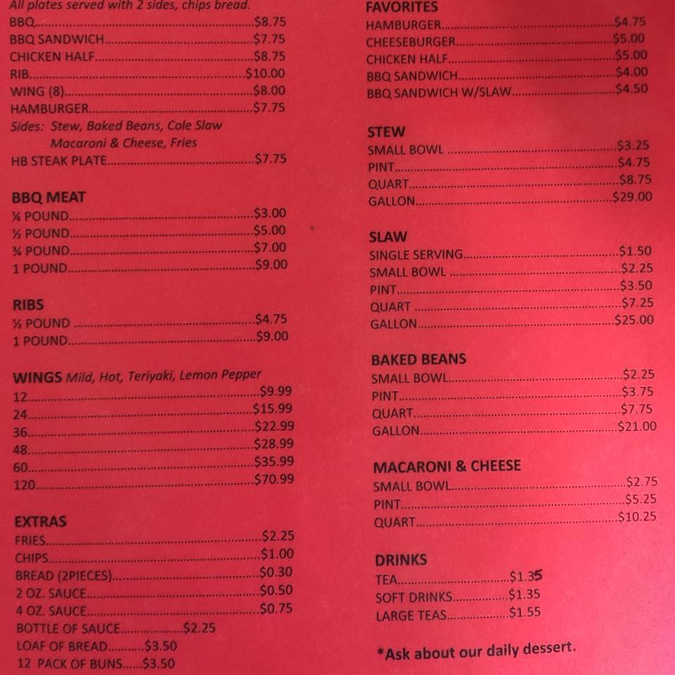 Menu at Big Oak BBQ, Commerce