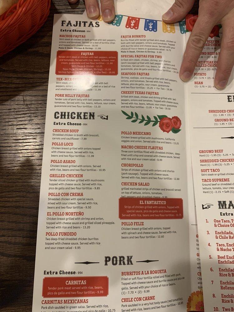 Menu at Bronco Mexican Restaurant, Spartanburg, Union St
