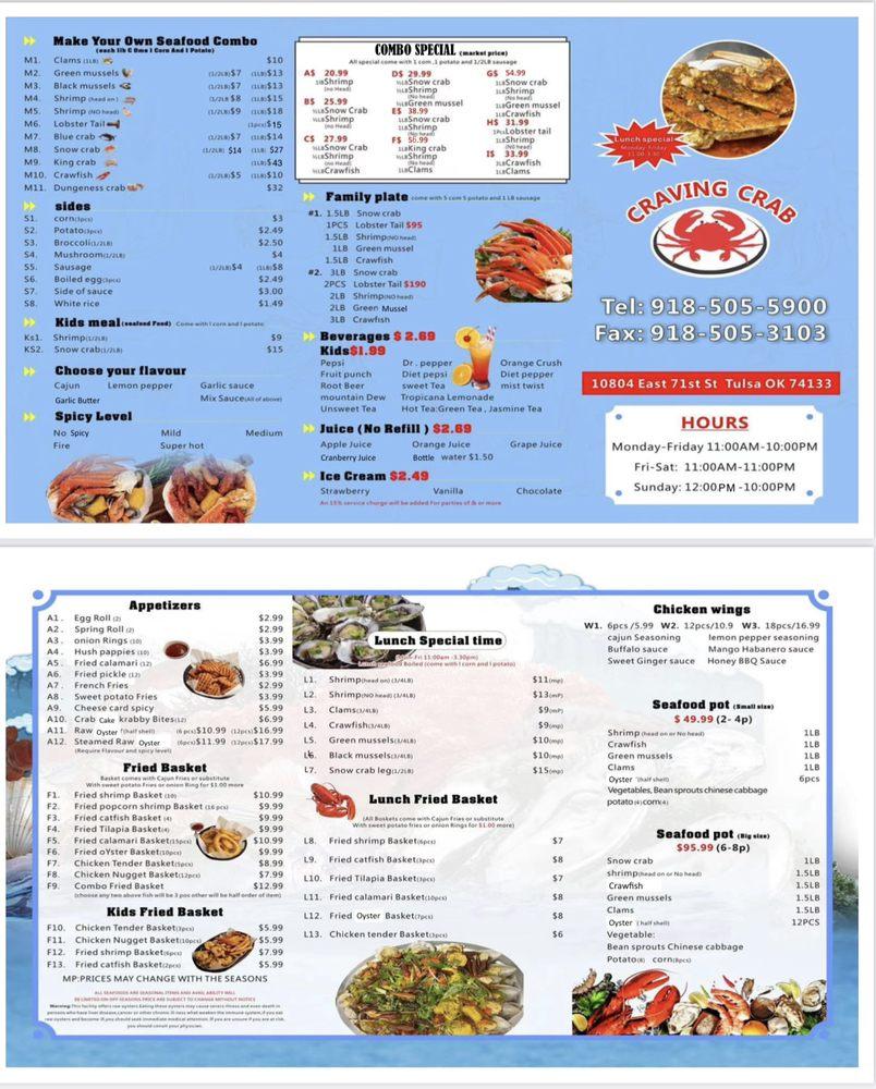 Menu at Craving Crab restaurant, Tulsa