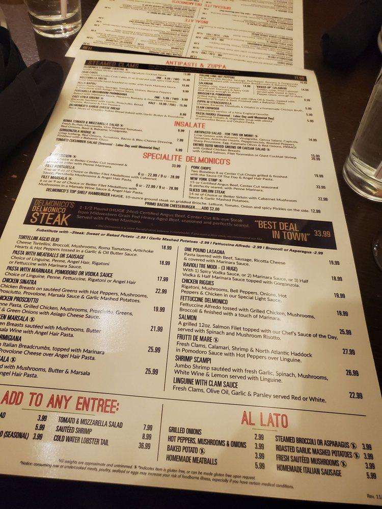 Menu at Delmonico's Italian Steakhouse, Rochester