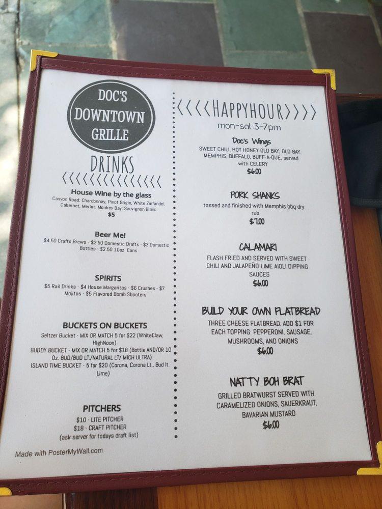 Menu at Doc's Downtown Grille restaurant, Easton
