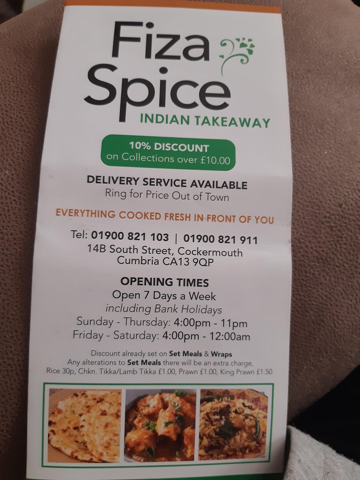 Menu at Fiza Spice ltd fast food, Cockermouth
