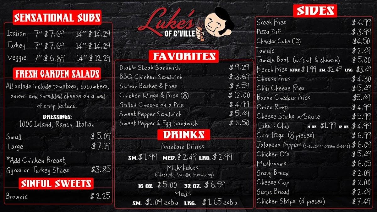 Menu at Luke's fast food, Carpentersville