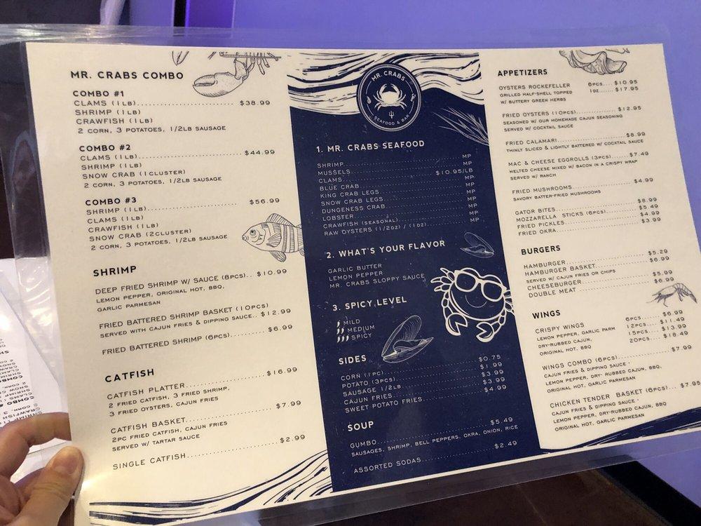 Menu at MR. Crab pub & bar, Grand Prairie