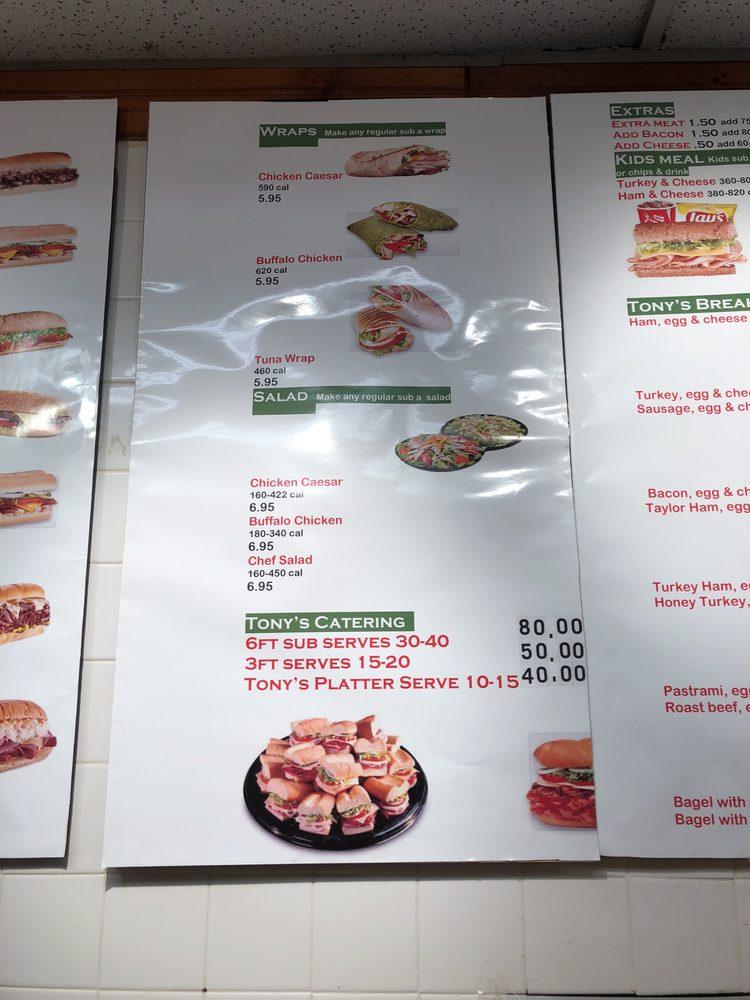 Menu at Tony's Subs restaurant, Irvington