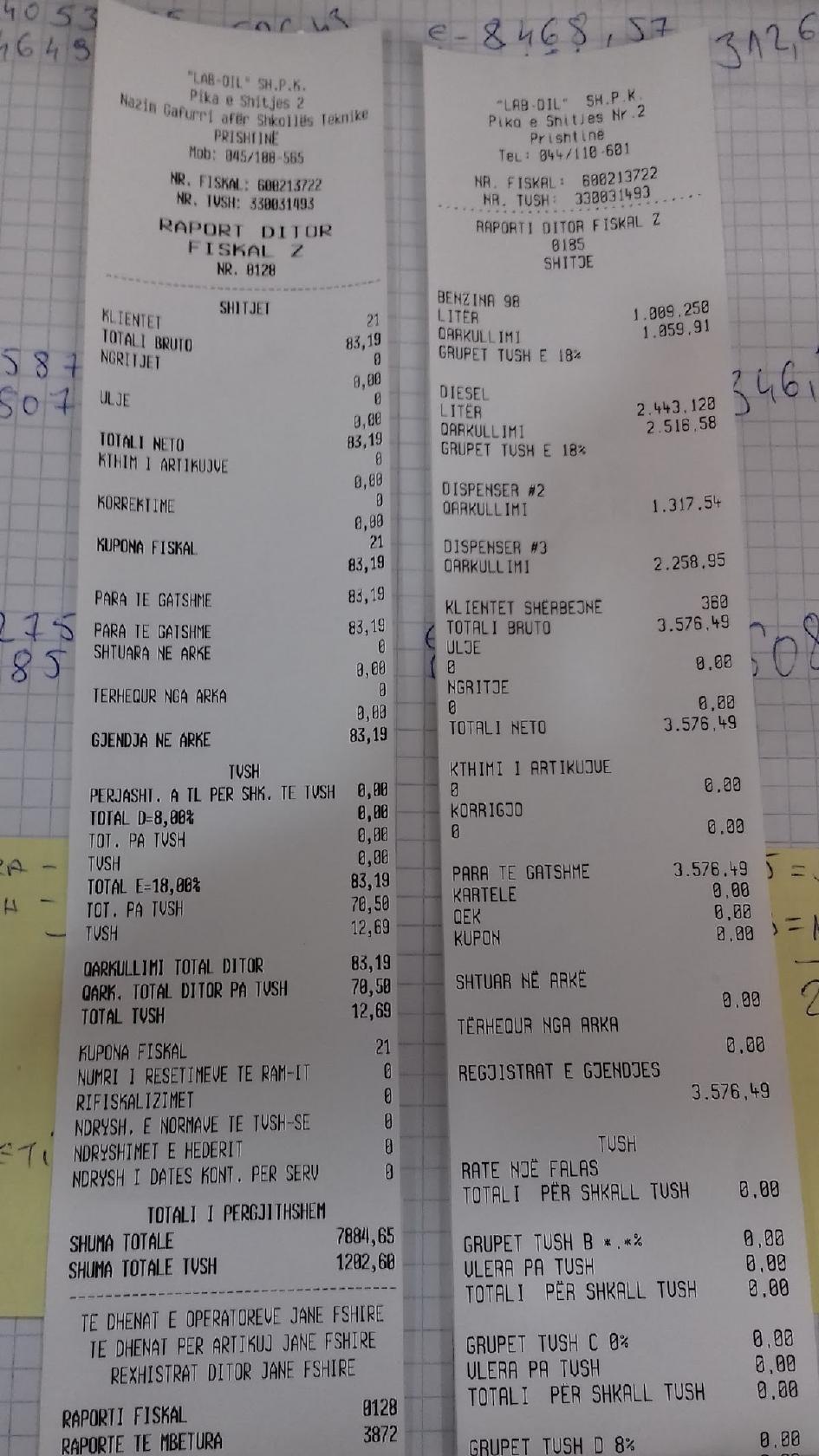 Menu at ABA restaurant, Prishtina