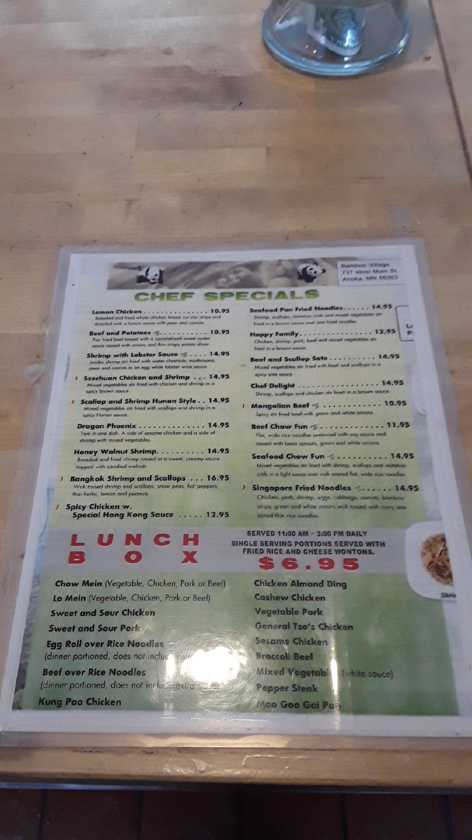 Menu at Bamboo Village Buffalo restaurant, Buffalo