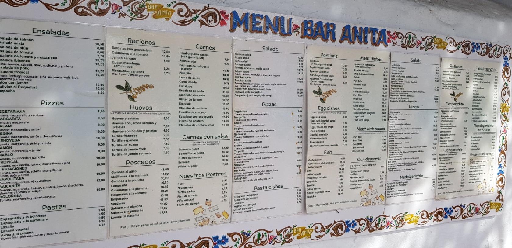 Carta de Bar Anita, San Carlos, Lugar Barri San Carlos