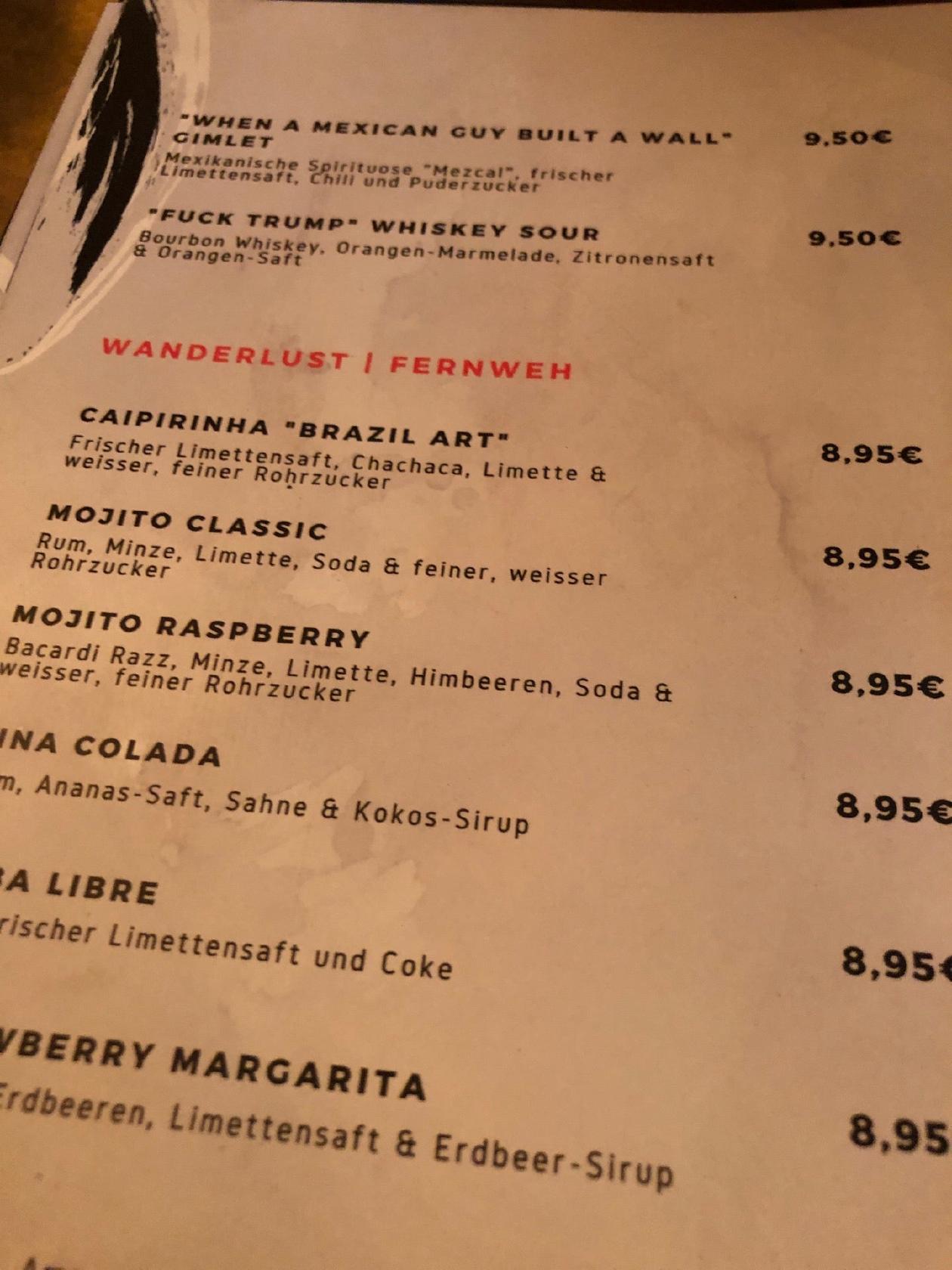 Menu at Bar Helium Frankfurt am Main, Frankfurt, Bleidenstraße 7
