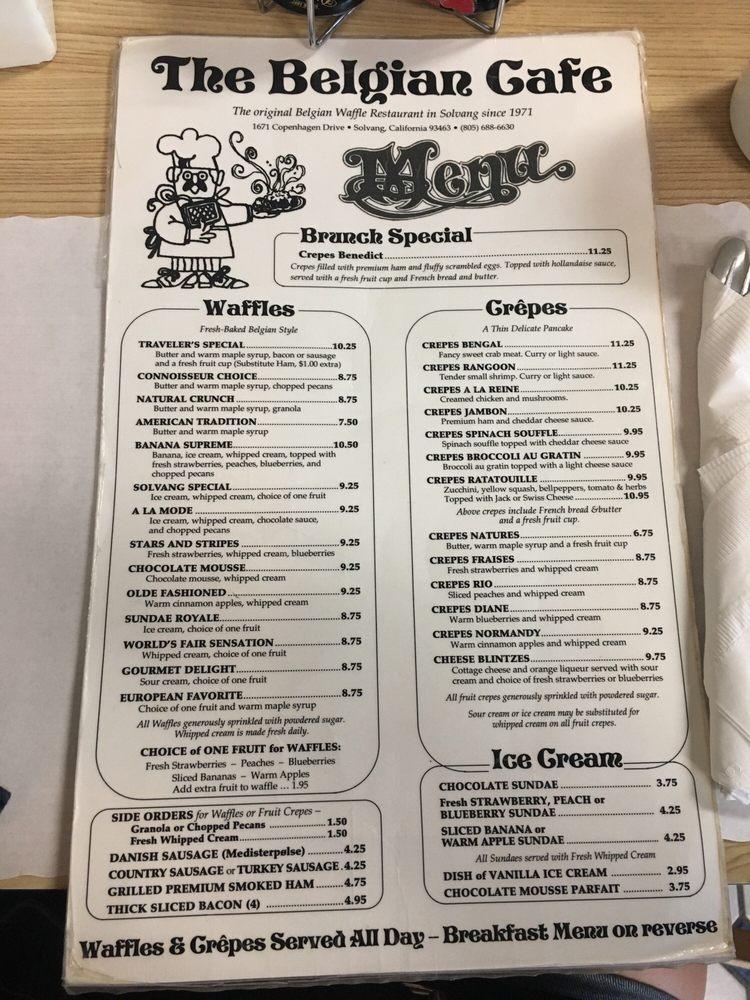Menu at Belgian Cafe, Solvang