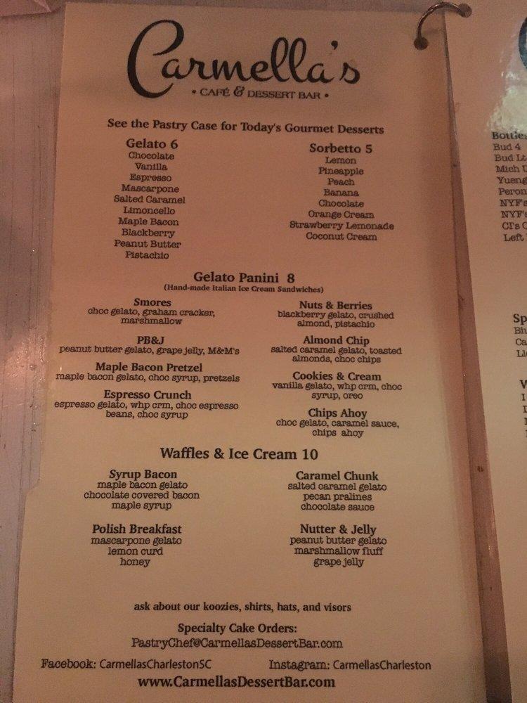 Menu at Carmella's Cafe and Dessert Bar, Charleston