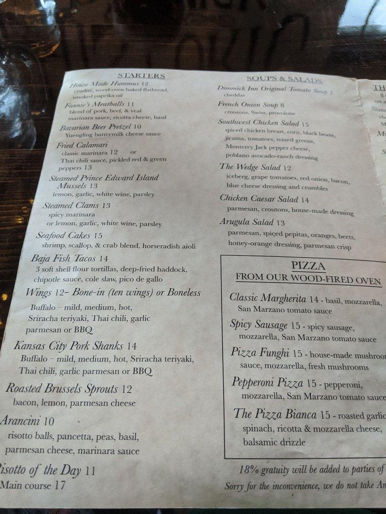 Menu at Historic Dimmick Inn pub & bar, Milford