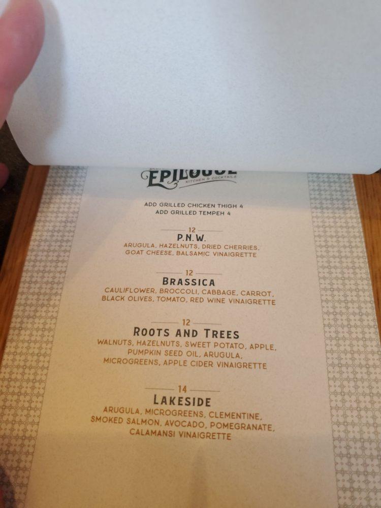 Menu at Epilogue Kitchen and Cocktails pub & bar, Salem