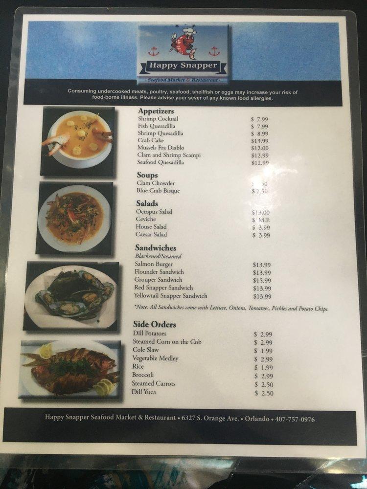 Menu at HAPPY SNAPPER SEAFOOD RESTAURANT, Orlando