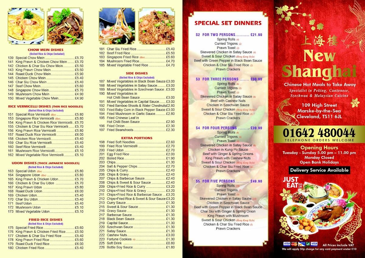 Menu at New Shanghai fast food, Redcar, 109 High St