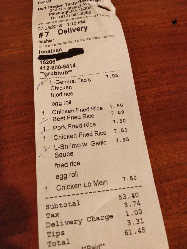 Menu at Red Dragon Chinese Restaurant, Pittsburgh