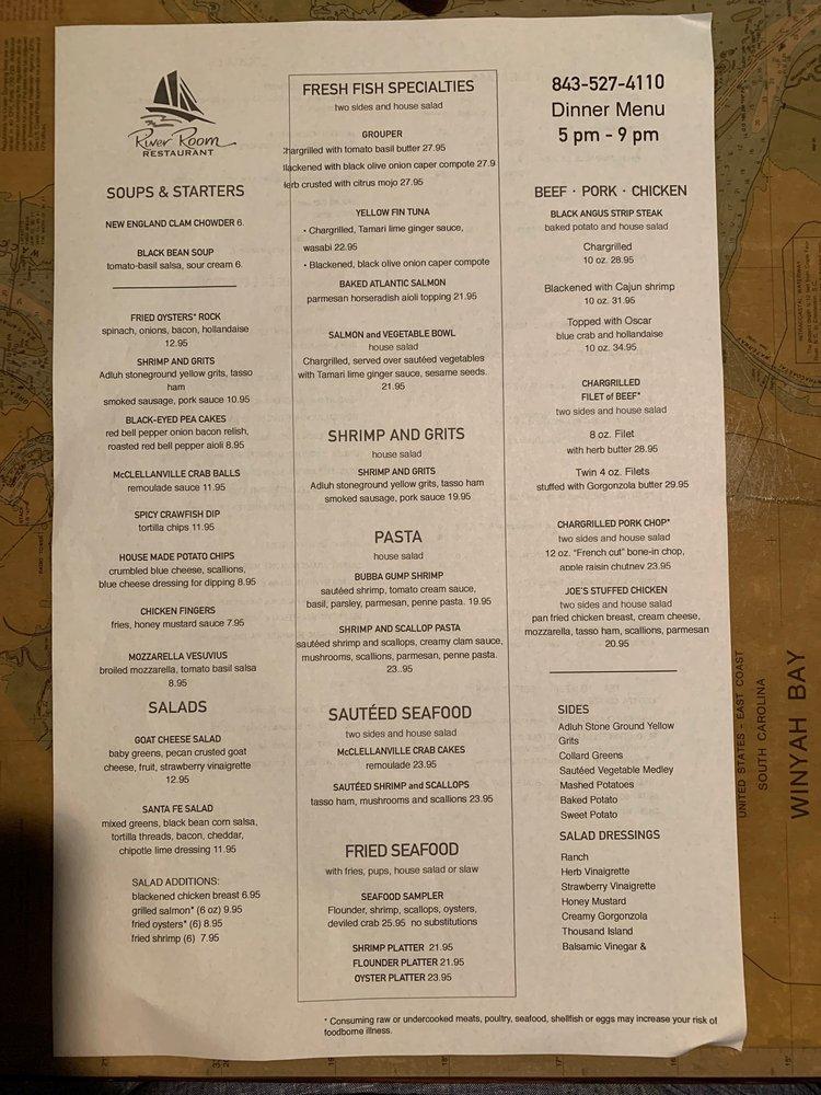 Menu at River Room Restaurant, Georgetown