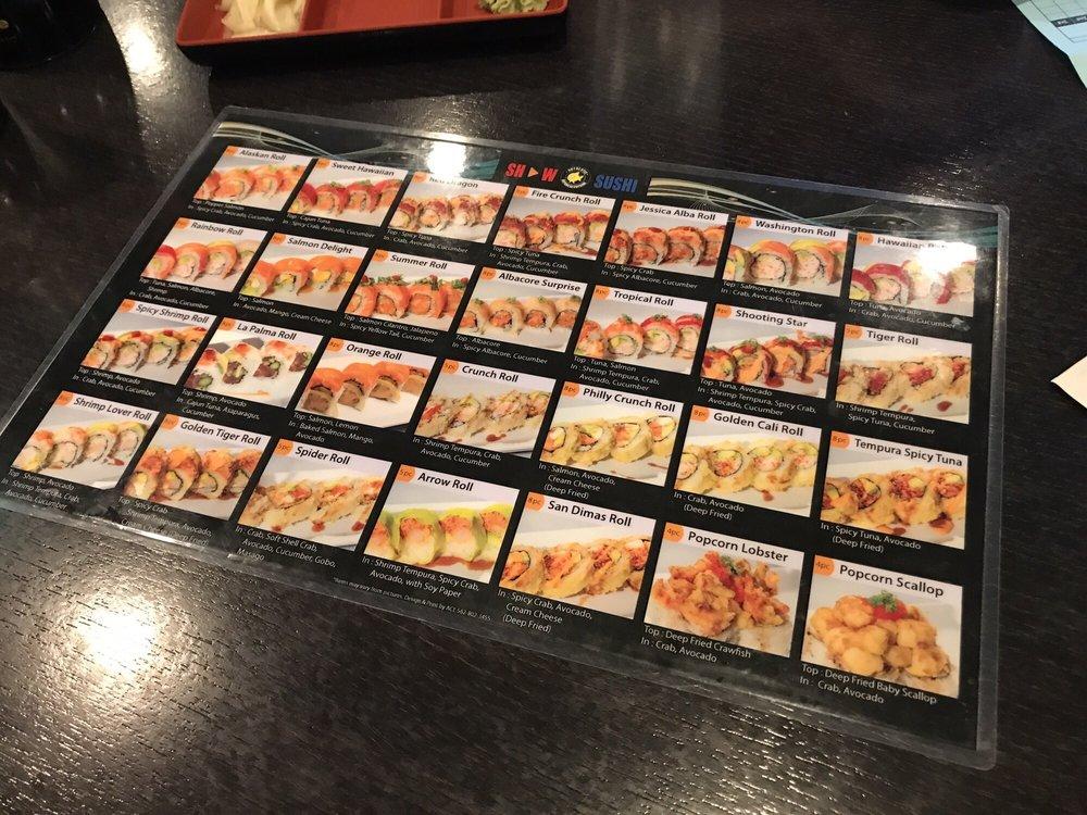 Menu at Show Sushi restaurant, San Dimas
