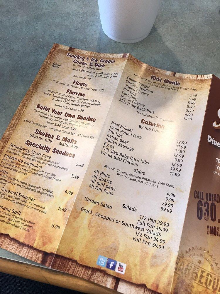 Menu at Smokey's BBQ, Yorkville