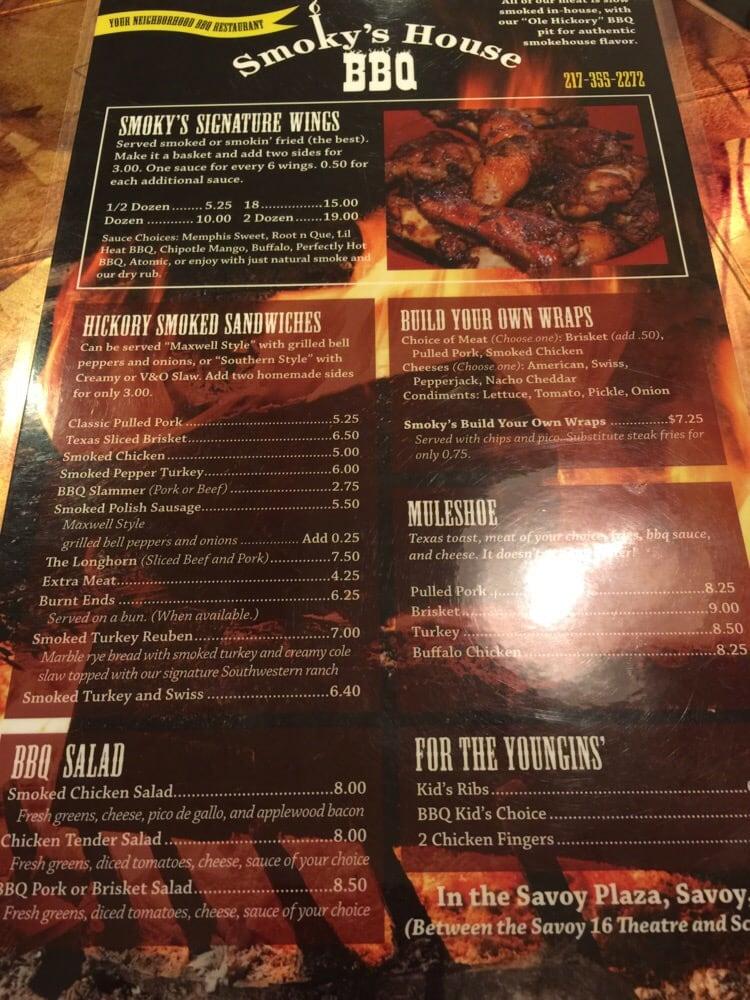 Menu at Smoky's House BBQ, Savoy