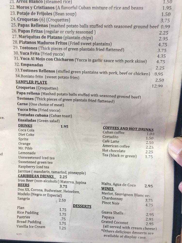 Menu at Sol Cubano restaurant, North Highlands