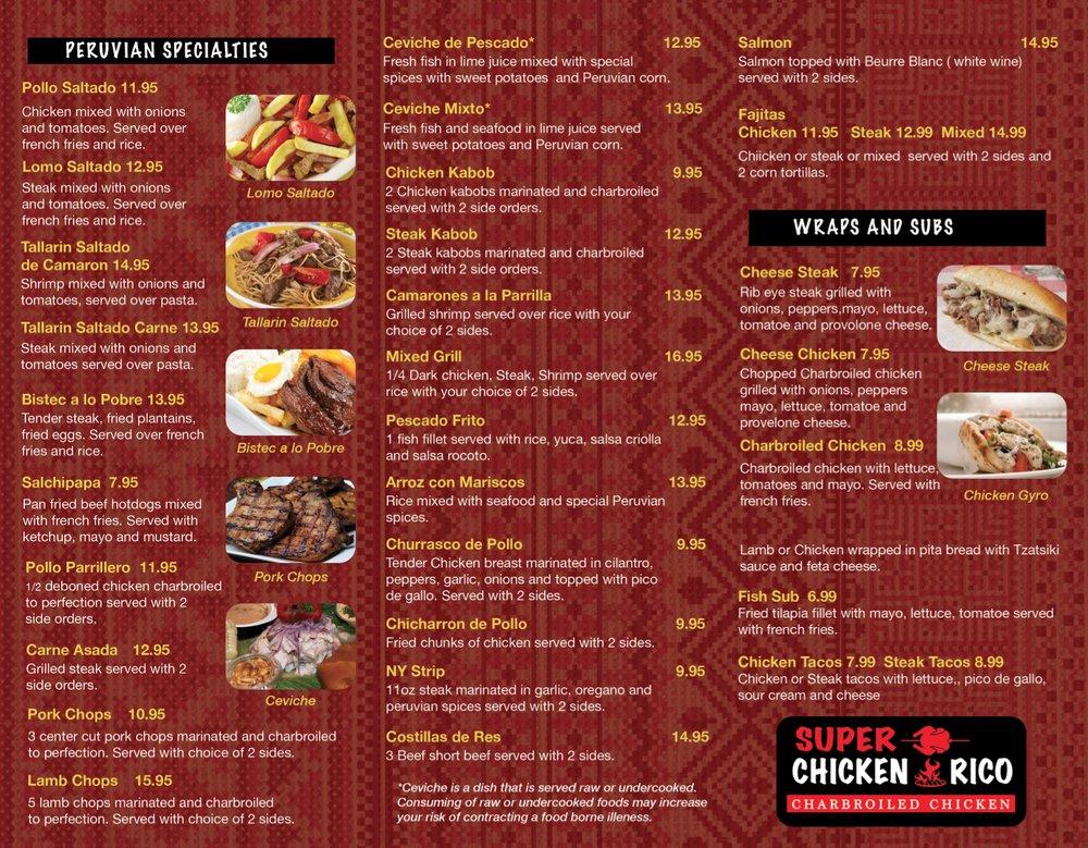 Menu at SuperChickenRico restaurant, Rosedale, Pulaski Hwy