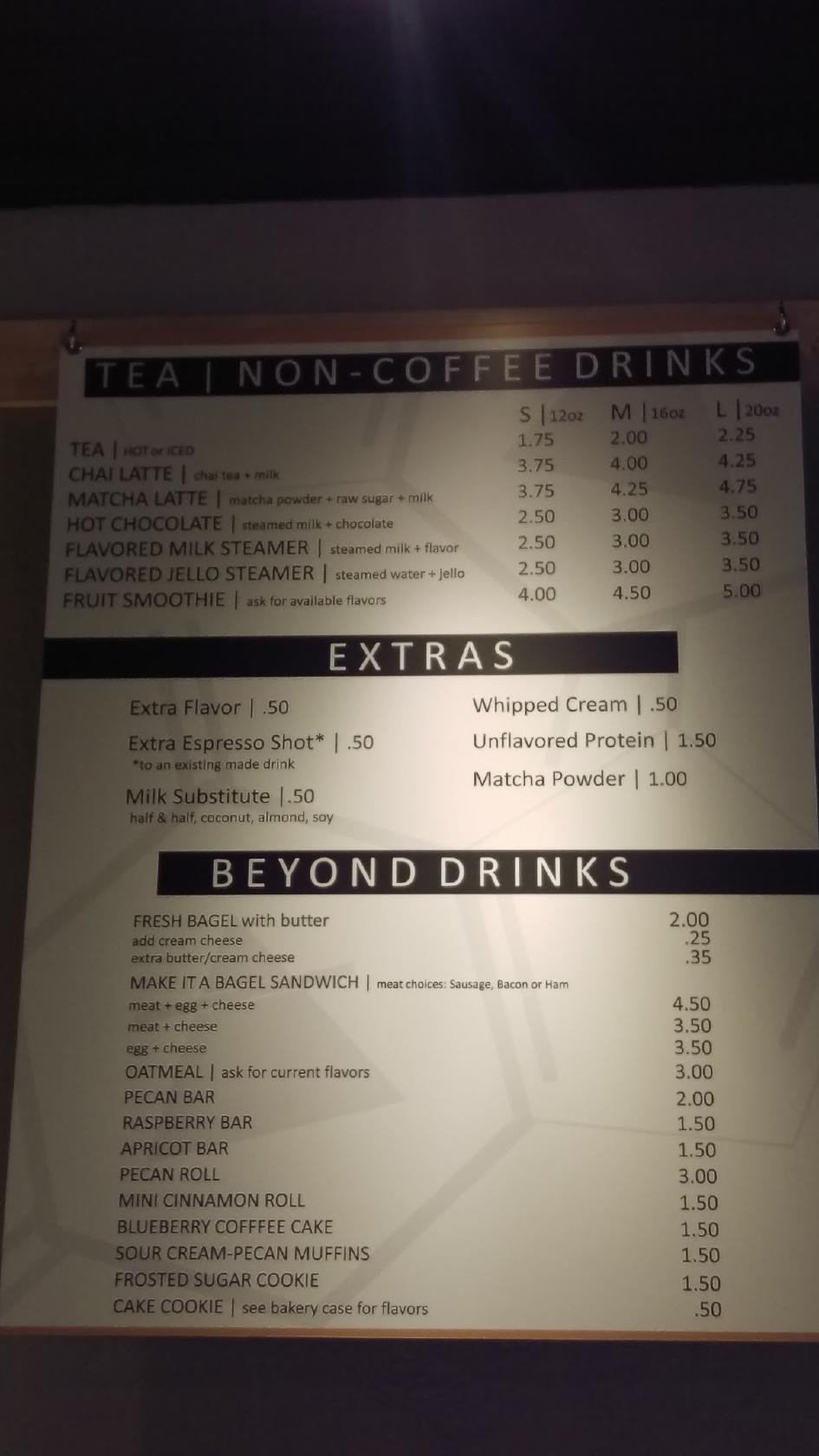 Menu at Transcend Coffee + Roastery cafe, Grove City