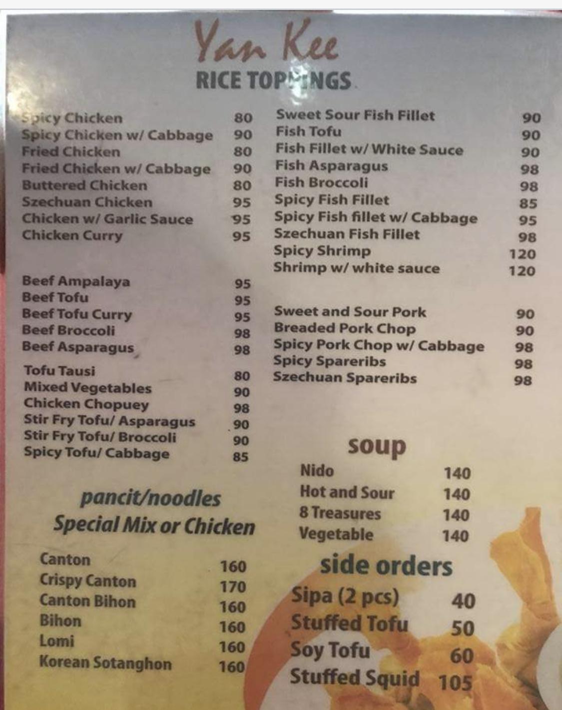 Menu at Yankee Noodles Rice Toppings Chicken restaurant, Pasay