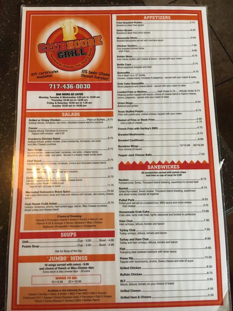 Menu at Clubhouse Grill & Restaurant, Mifflintown, 23 Parkside Ct