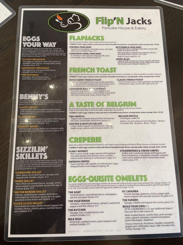 Menu at Flip'N Jacks Pancake House & Eatery restaurant, Ames