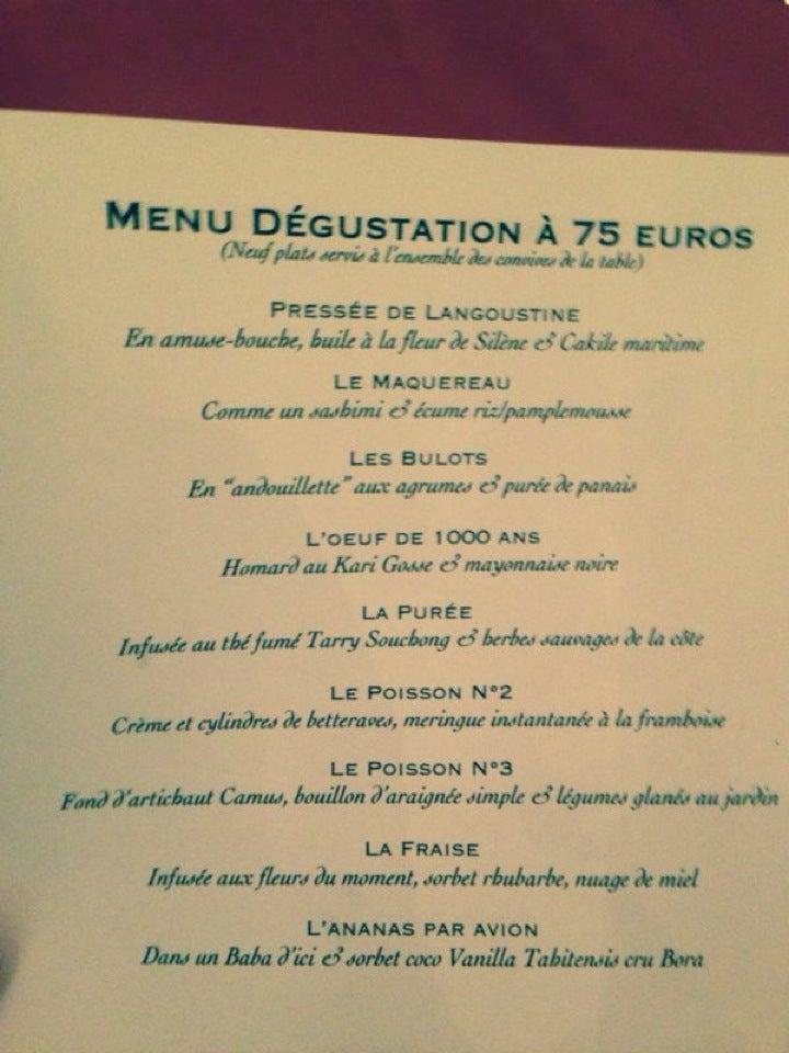 Menu au Rivage restaurant, Saint-Pierre-Quiberon