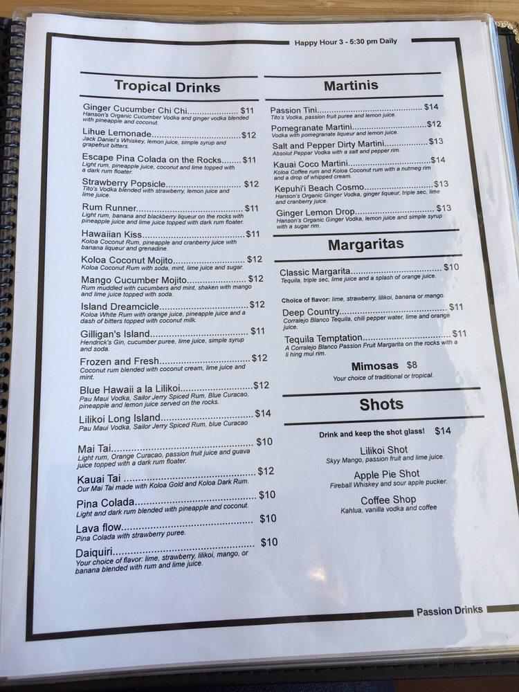 Menu at Lilikoi Bar and Grill, Lihue