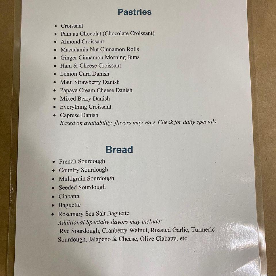 Menu at Midnight Bear Breads cafe, Hanapepe