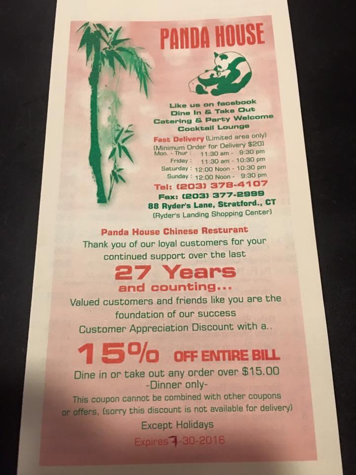 Menu at Panda House restaurant, Stratford