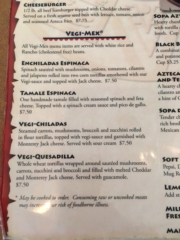 Carta del restaurante Patron Azteca, Hollywood