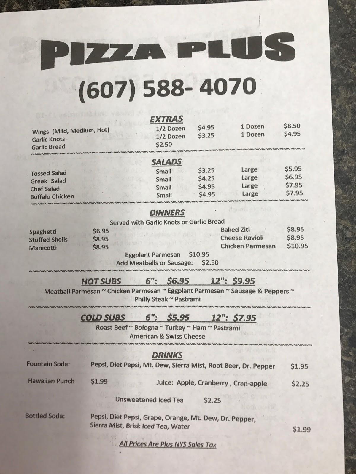 Carta de pizzería Pizza Plus, Grand Gorge