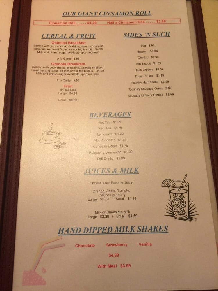Menu at Sunrise Inn restaurant, Nampa