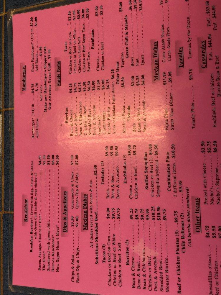 Menu at Taco Shells restaurant, Pueblo West, 336 S McCulloch Blvd