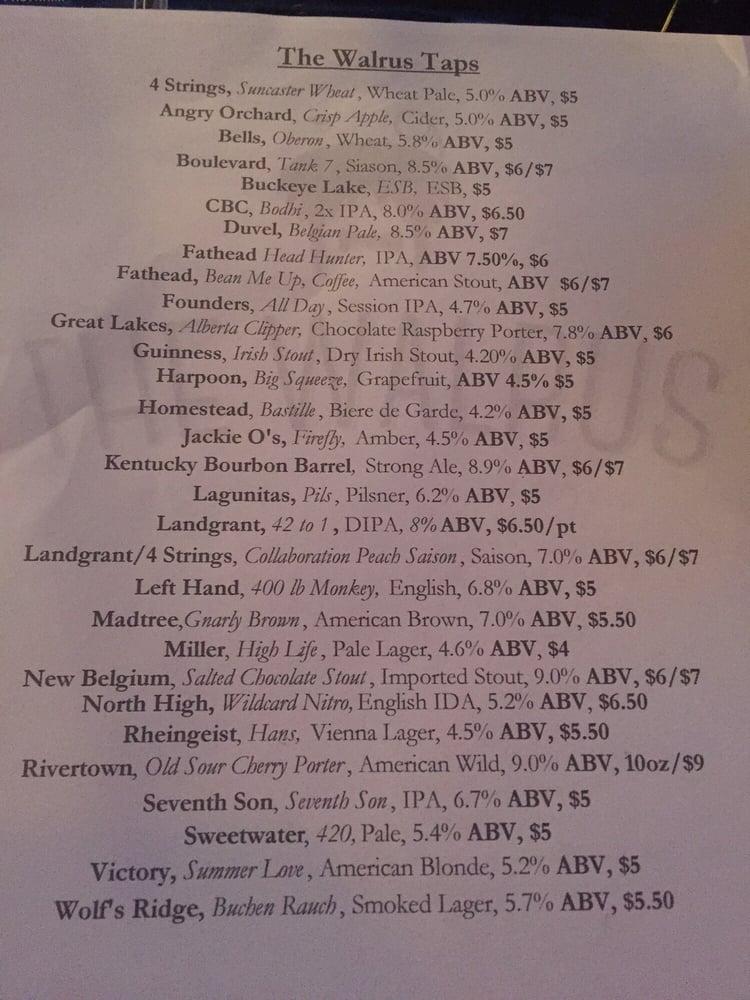 Menu at The Walrus pub & bar, Columbus, 143 E Main St
