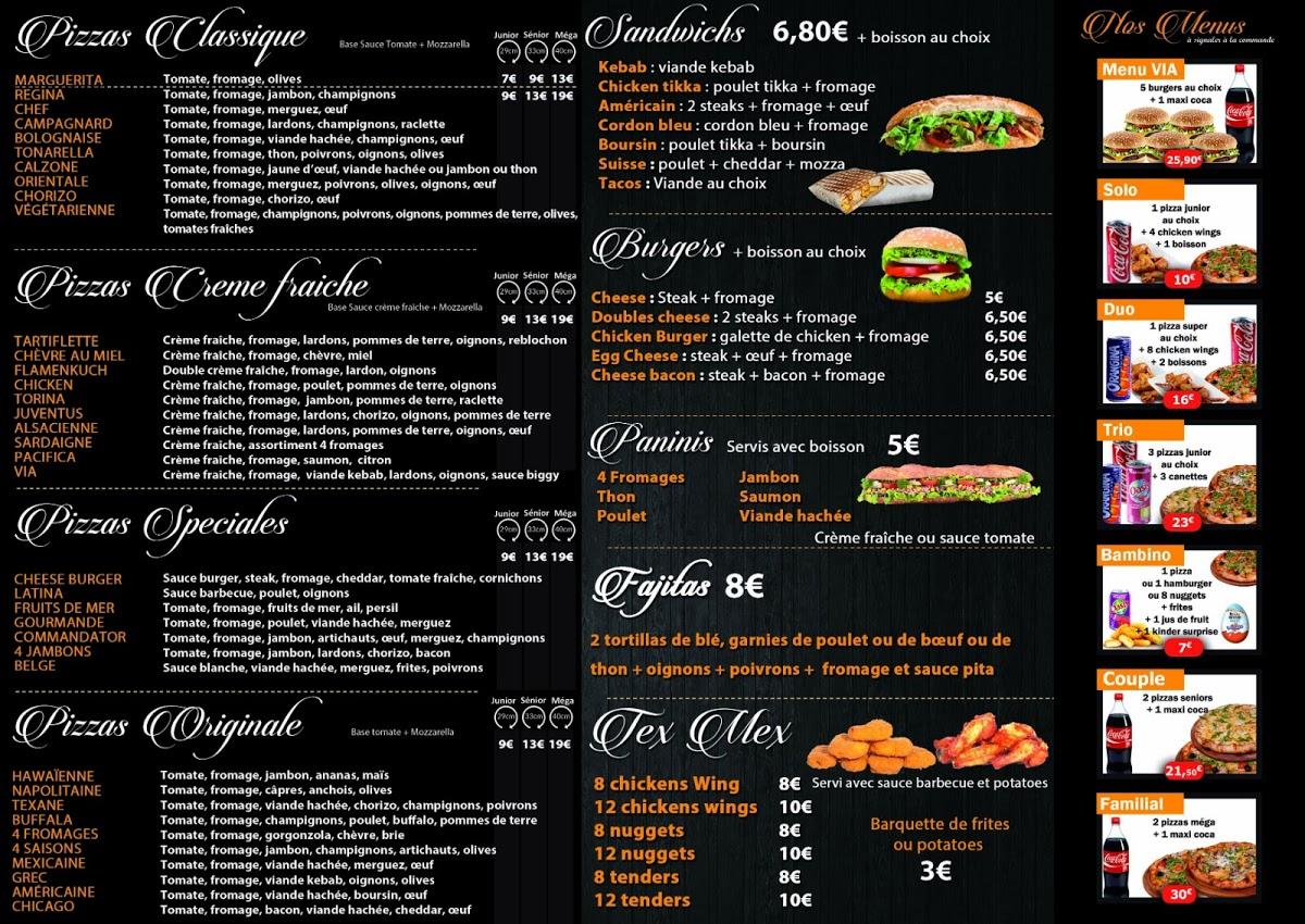 Menu at Via Pizza 54 pizzeria, Pont-à-Mousson