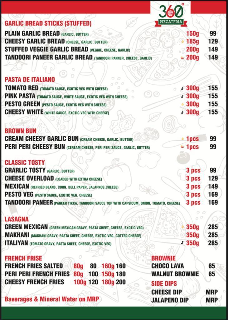 Menu at 360 Degree Pizzateria, Bodakdev, Ahmedabad