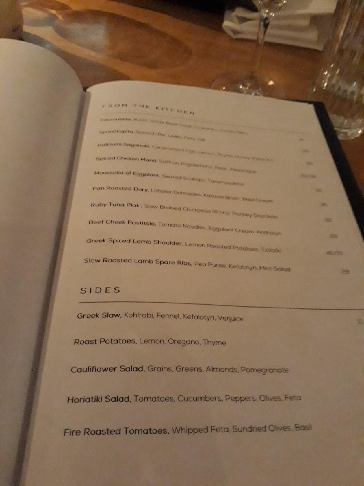 Menu at Alpha Restaurant, Sydney
