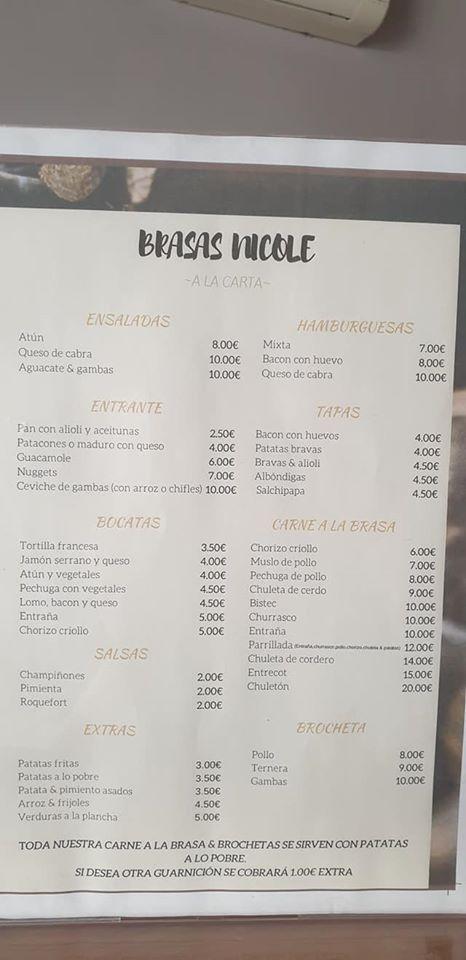Menu at Bar restaurante Brasas Nicole, Ibiza