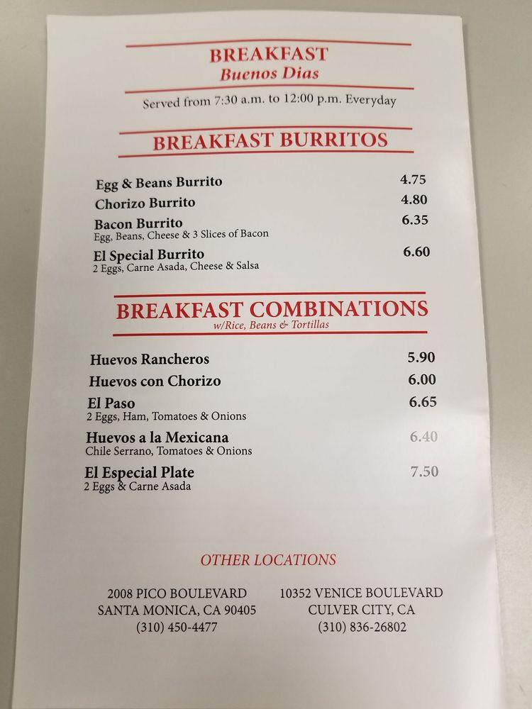 Menu at Campos Famous Burritos restaurant, Simi Valley