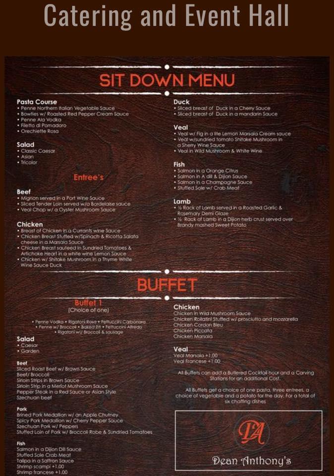 Menu at Dean Anthony's restaurant, Jim Thorpe