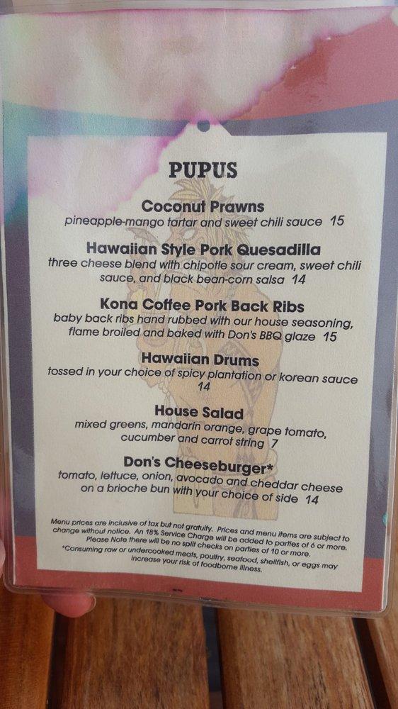 Menu at Don the Beachcomber pub & bar, Kailua-Kona