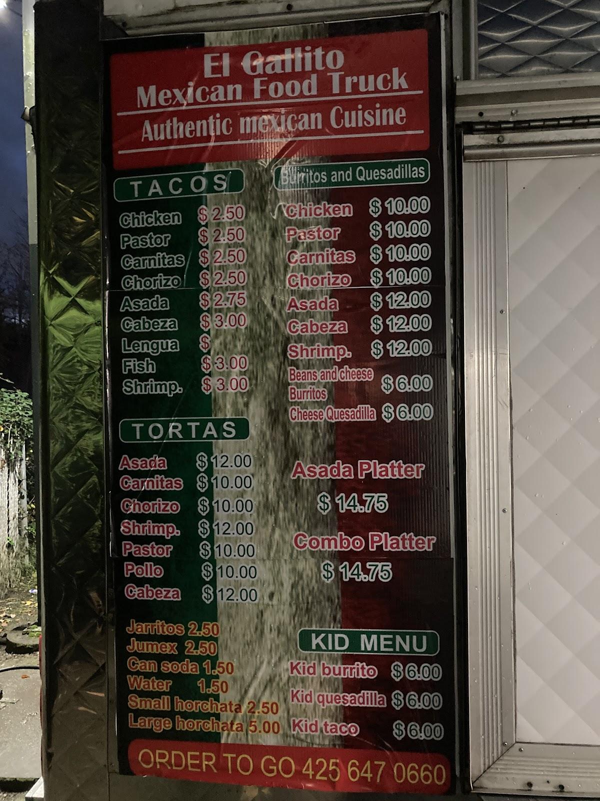 Menu at El Gallito Mexican Food Truck restaurant, Renton, SE Carr Rd