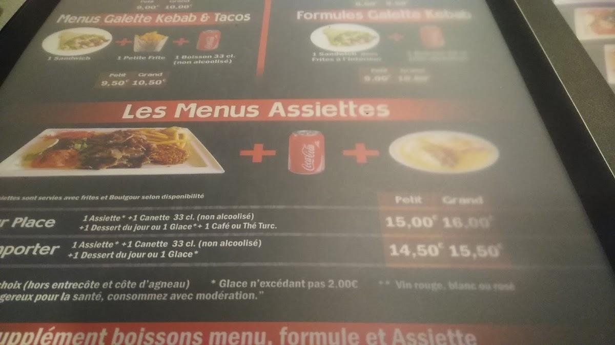 Menu at Keko Kebab fast food, Annemasse